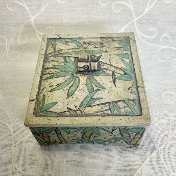 Accents | Vintage Handcarved Painted Bamboo Design Tan Green Marble ...